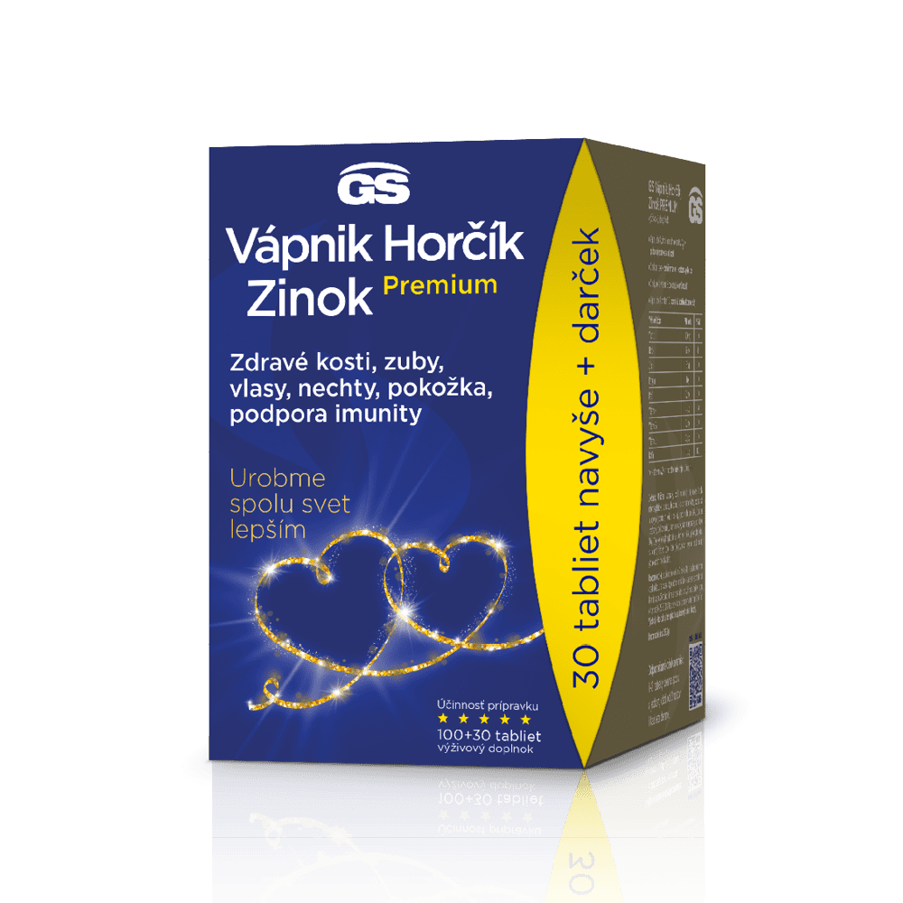 GS Vápnik, Horčík, Zinok PREMIUM, 100 + 30 tabliet, darčekové balenie ...
